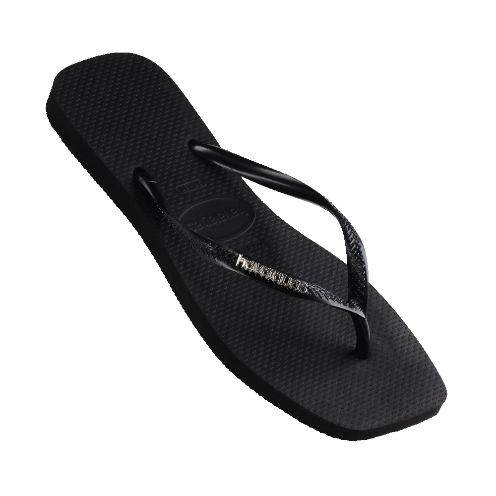 Havaianas Slim Square Logo Jandal | Metallic Black/Silver | Robe ...
