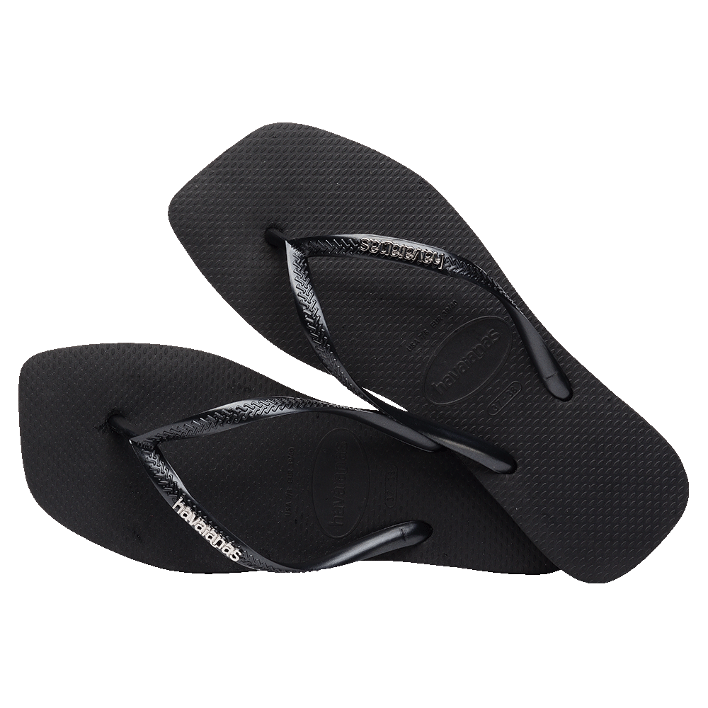 Havaianas Slim Square Logo Jandal | Metallic Black/Silver | Robe ...